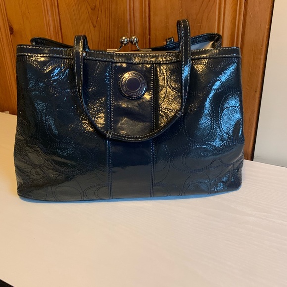 Coach | Bags | Coach Navy Blue Patent Leather Shoulder Bag | Poshmark